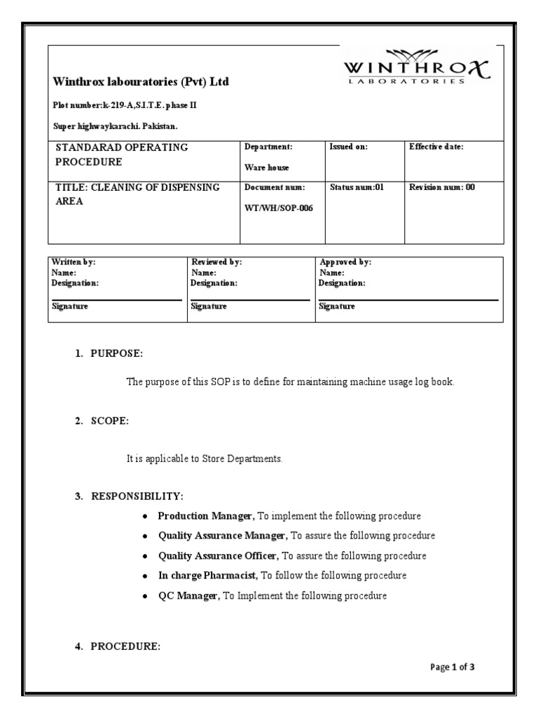 13 SOP Cleaning For Dispensing Area | PDF | Quality Assurance | Business