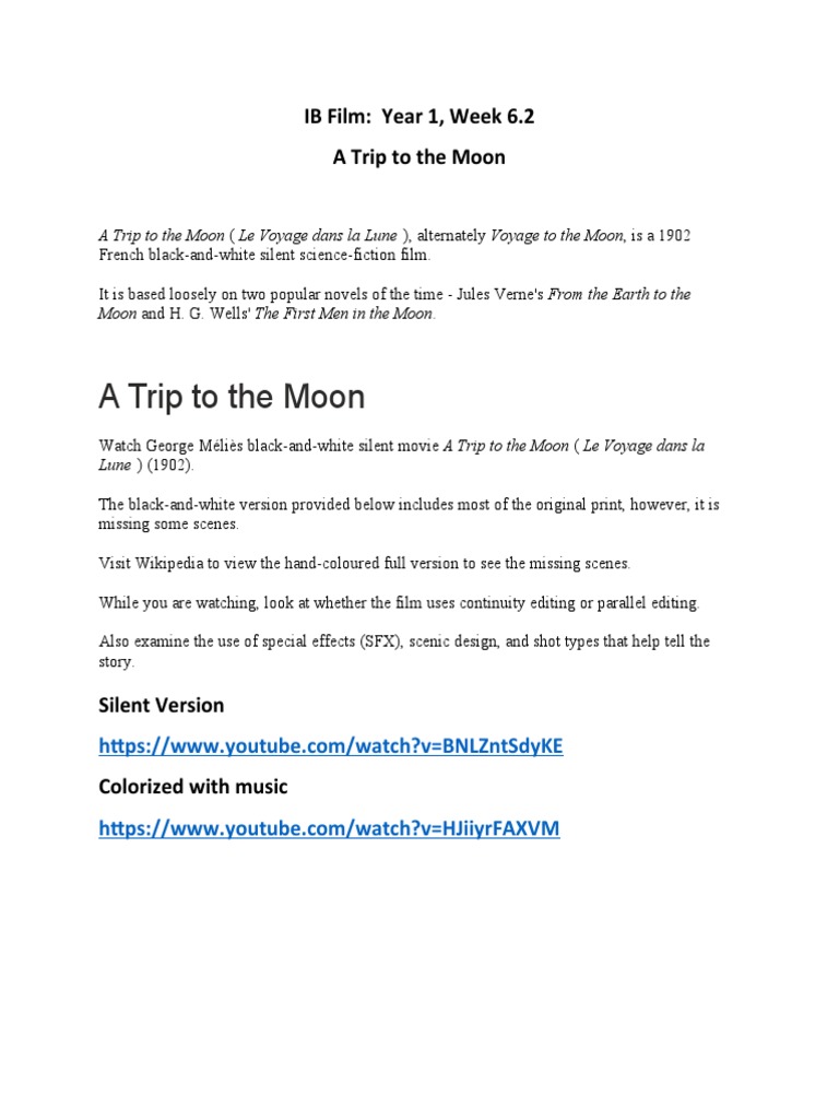IB Film: Year 1, Week 6.2 A Trip To The Moon | PDF