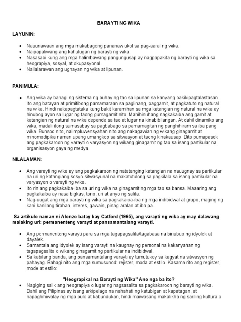 Barayti NG Wika | PDF