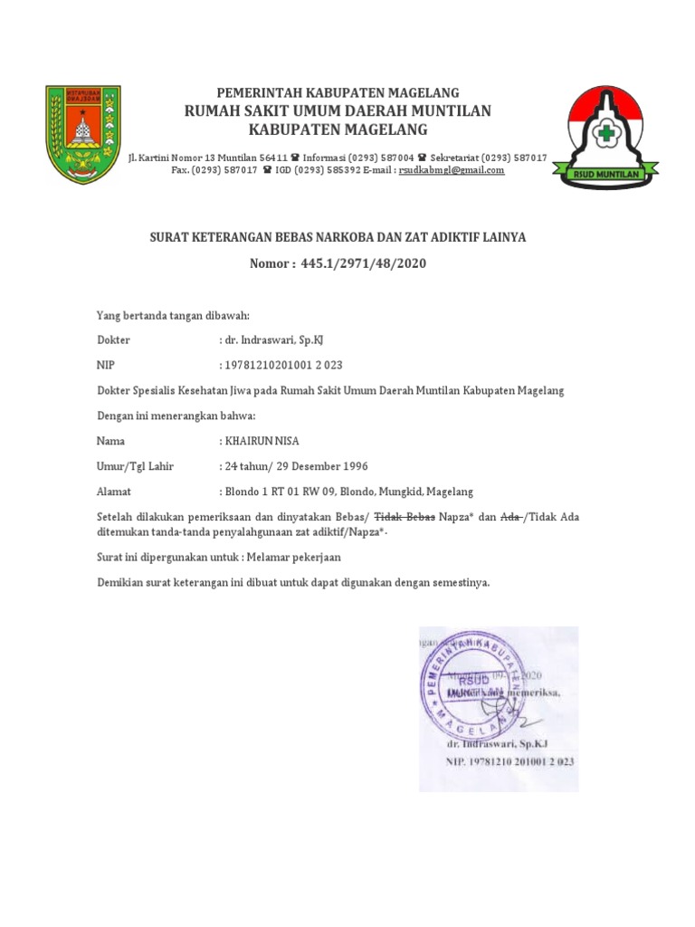 Blangko Surat Sehat Dan Bebas Narkoba | PDF