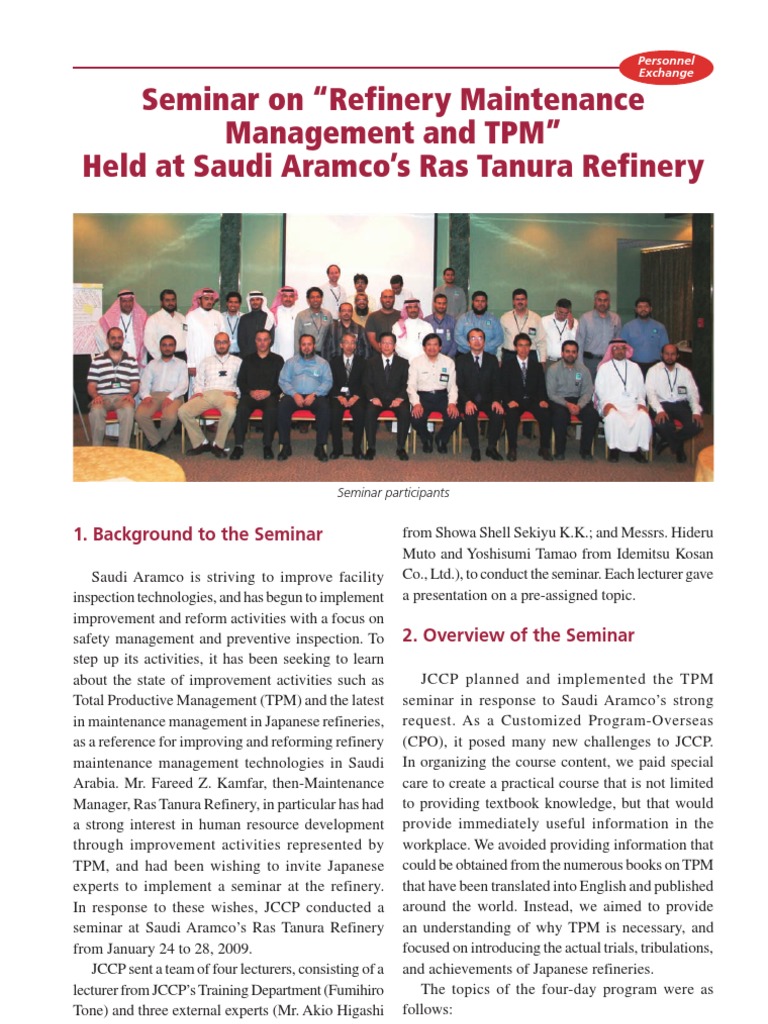 TPM Seminar Insights at Saudi Aramco | PDF | Japan | Cognition