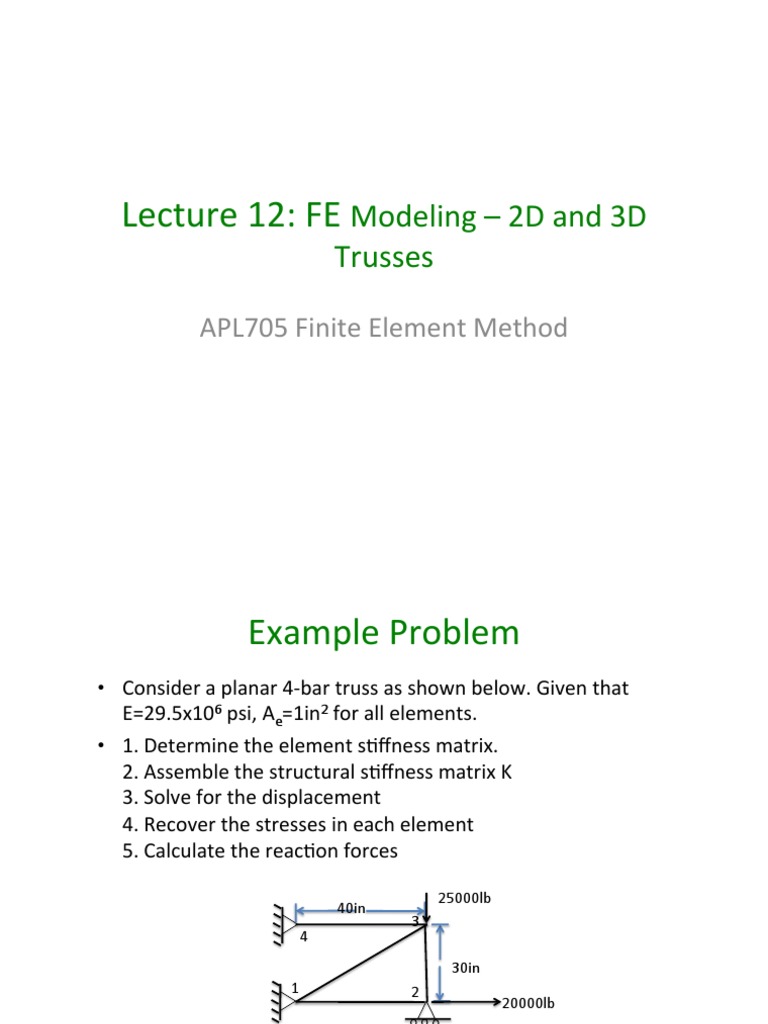 Modeling - 2D and 3D Trusses: APL705 Finite Element Method | PDF ...