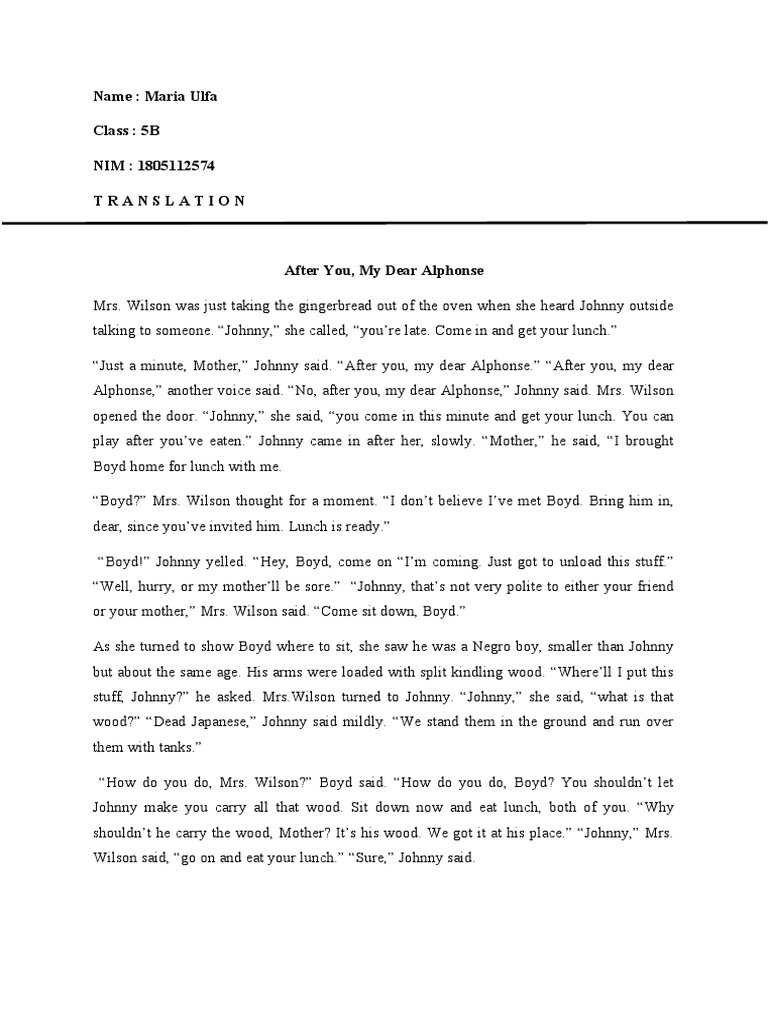 Maria Ulfa - 1805112574 - Translation After You Dear | PDF
