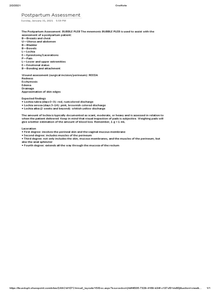 Postpartum Assessment | PDF