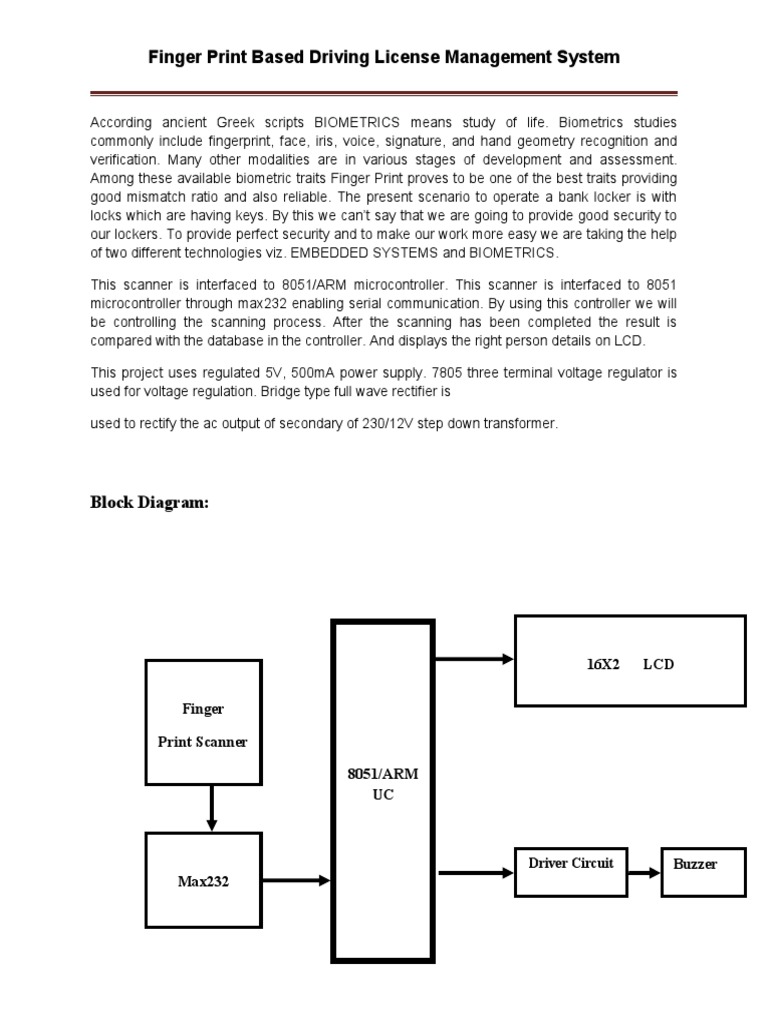 Finger Print Based Driving License Management System | PDF | Biometrics ...