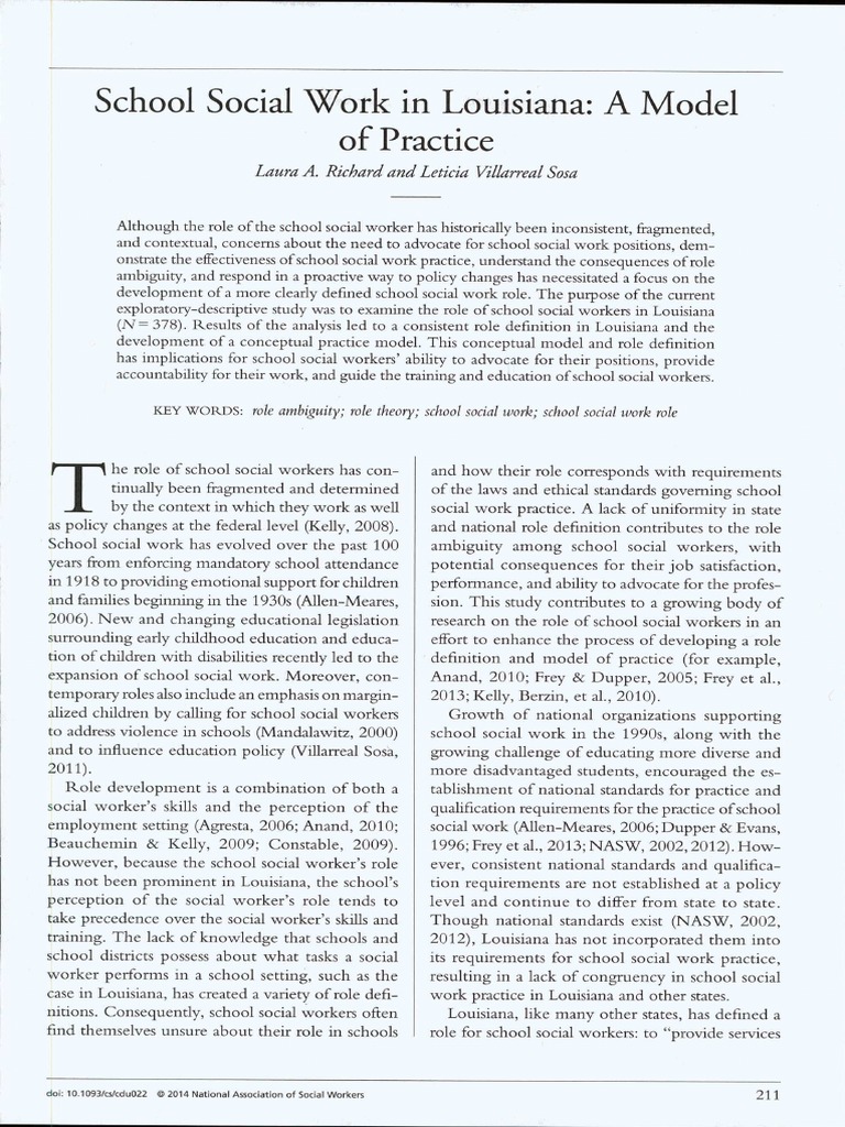School Social Work in Louisiana A Model of Practicejournalreview2 | PDF ...