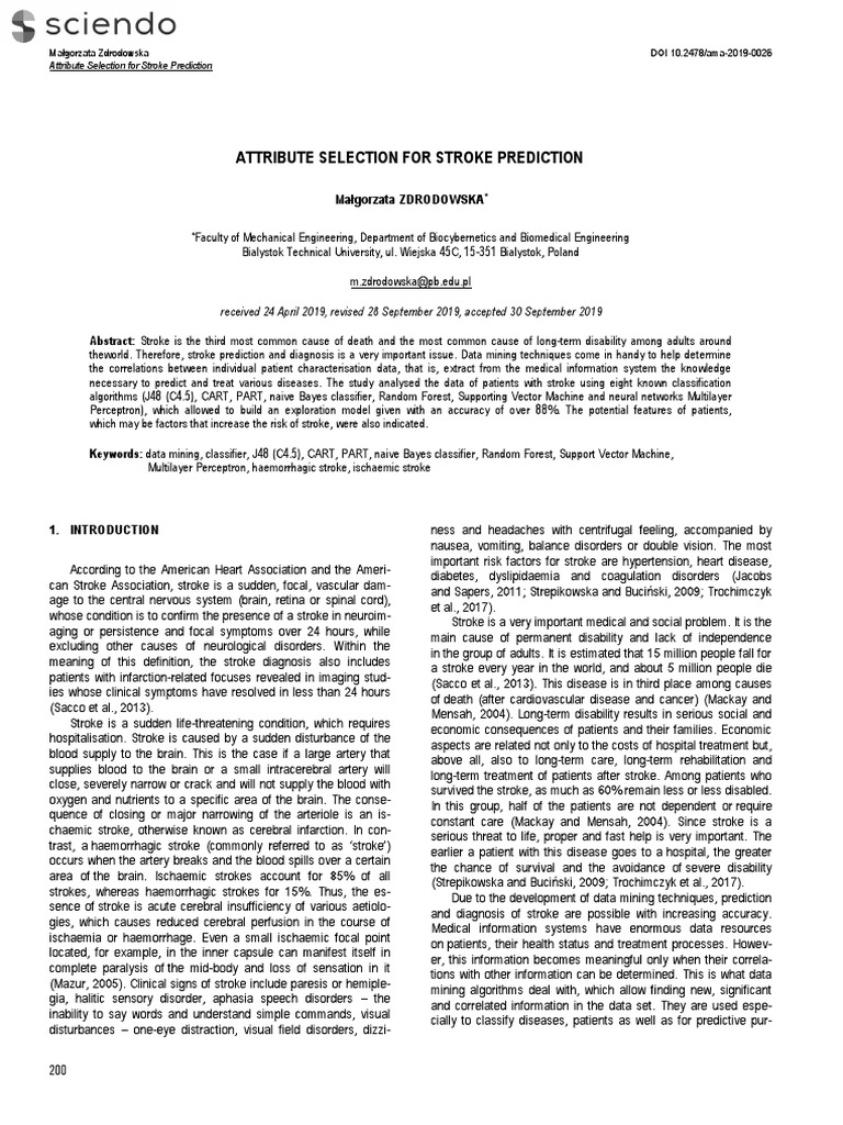 (23005319 - Acta Mechanica Et Automatica) Attribute Selection For Stroke Prediction | PDF ...