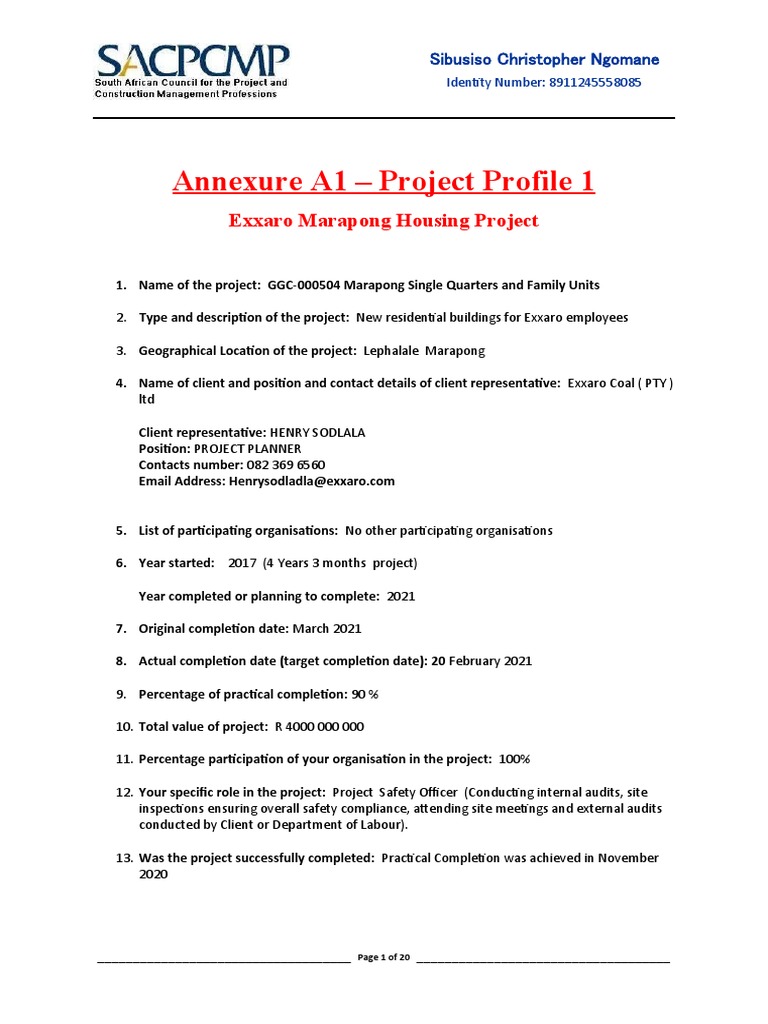 SACPCMP Annexure A1 - Project Profile | Download Free PDF ...