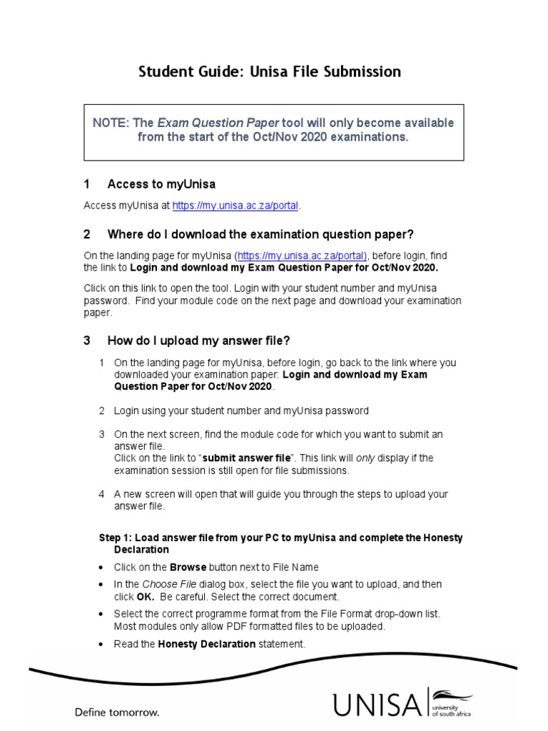 Student Guide: Unisa File Submission: From The Start of The Oct/Nov ...