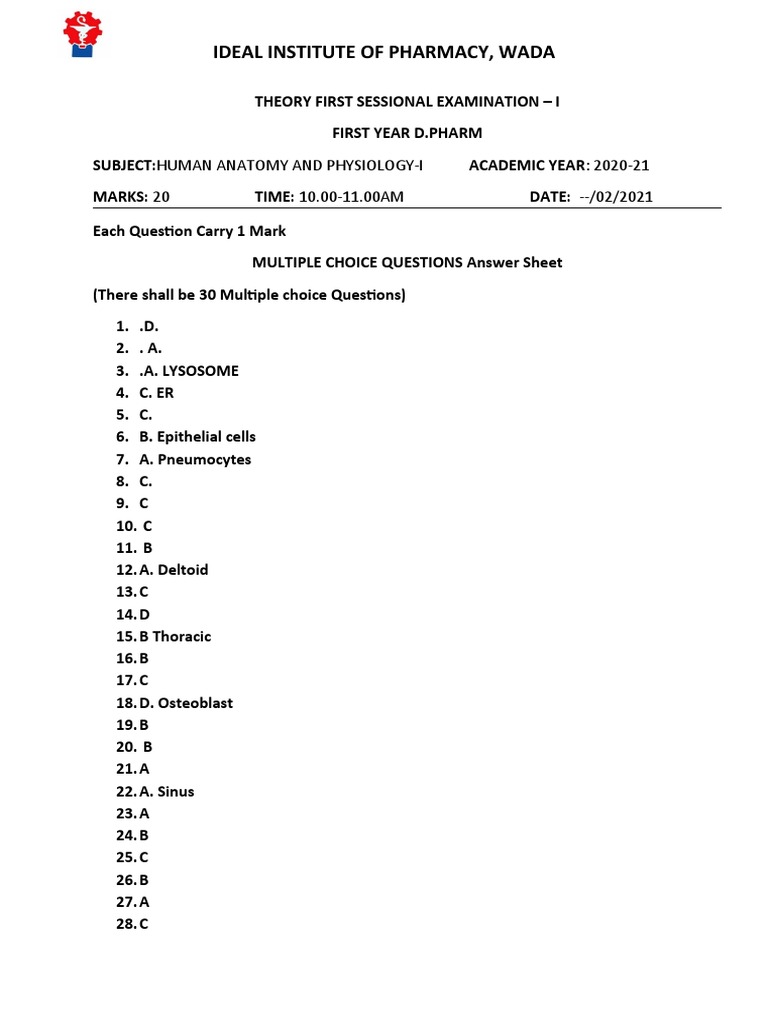 Answer Sheet SESSIONAL EXAM | PDF