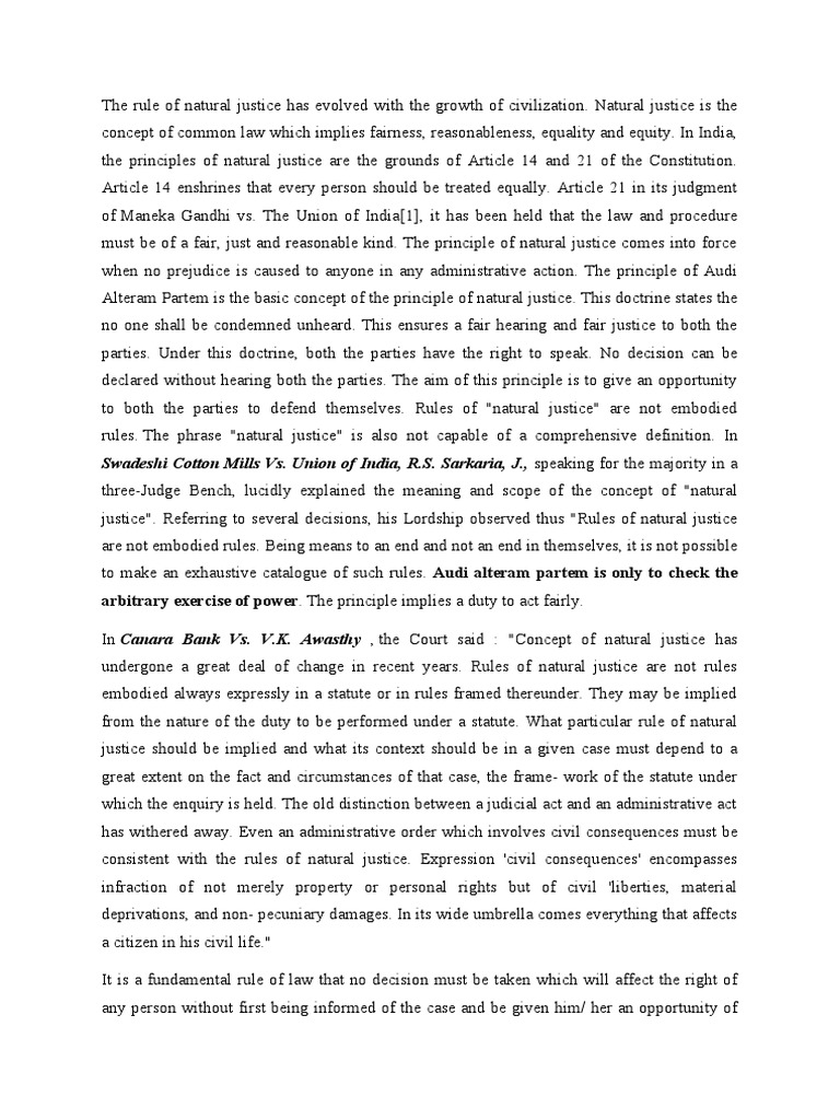 Principle of Natural Justice | PDF | Ethical Principles | Justice