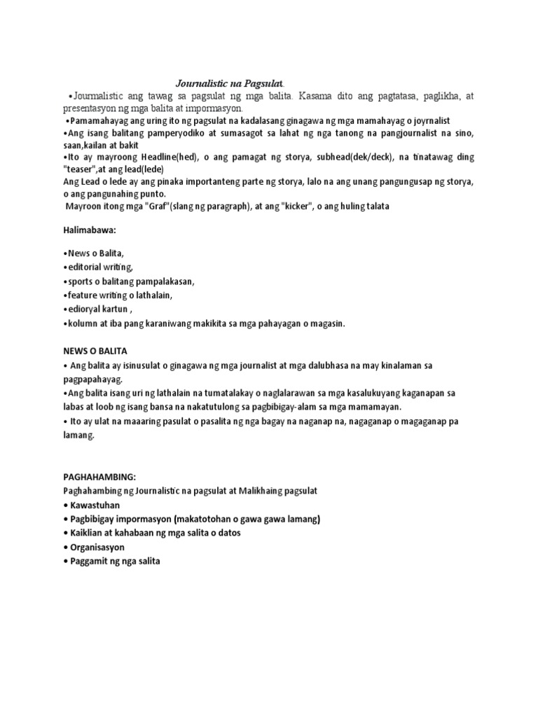 Journalistic Na Pagsulat | PDF