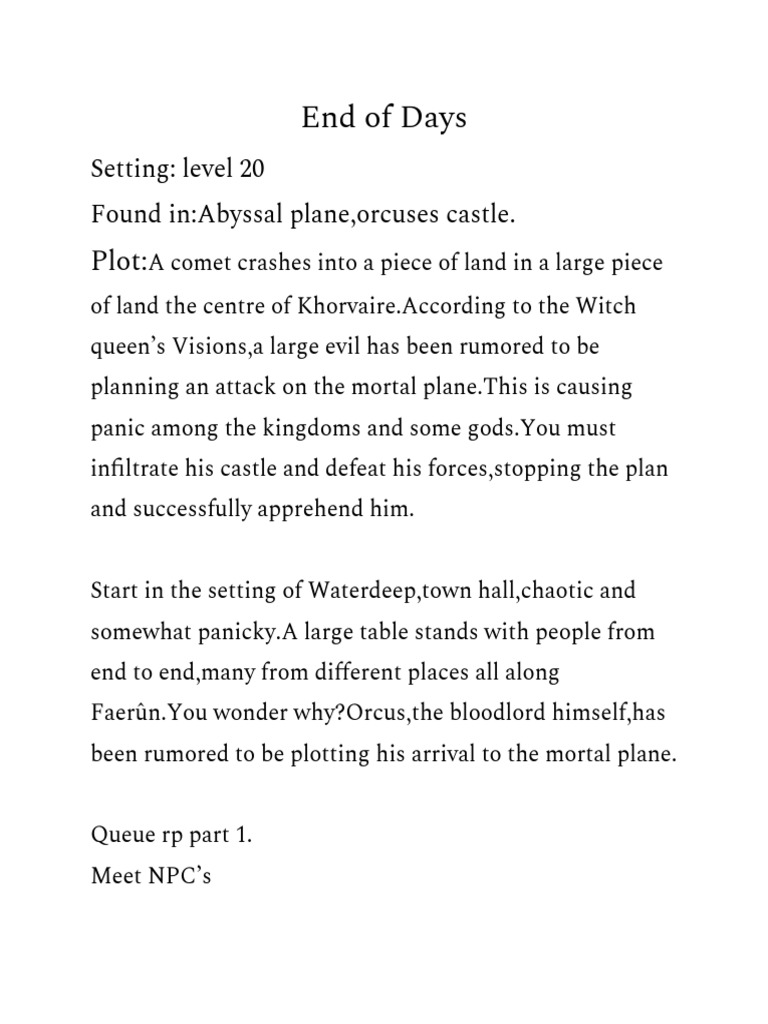 End of Days-Orcus One Shot | PDF | Forgotten Realms | Leisure