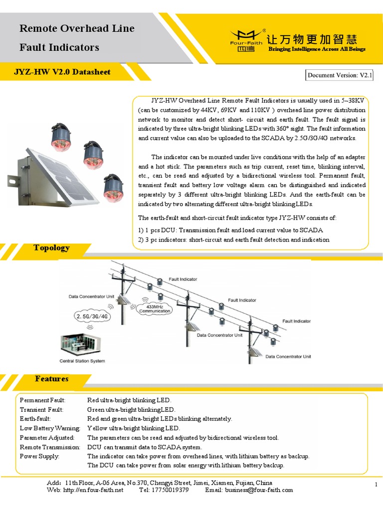 JYZ-HW V2.0 Remote Overhead Line Fault Indicator Datasheet | PDF | Electric Power Transmission ...