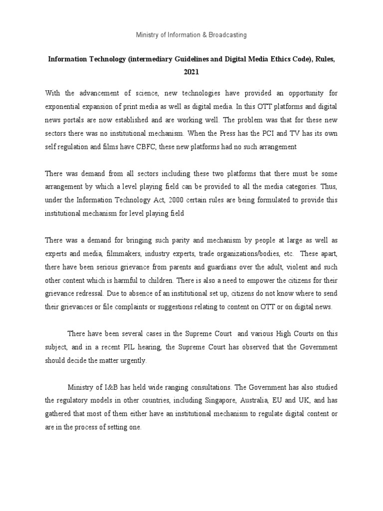 Information Technology (Intermediary Guidelines and Digital Media ...