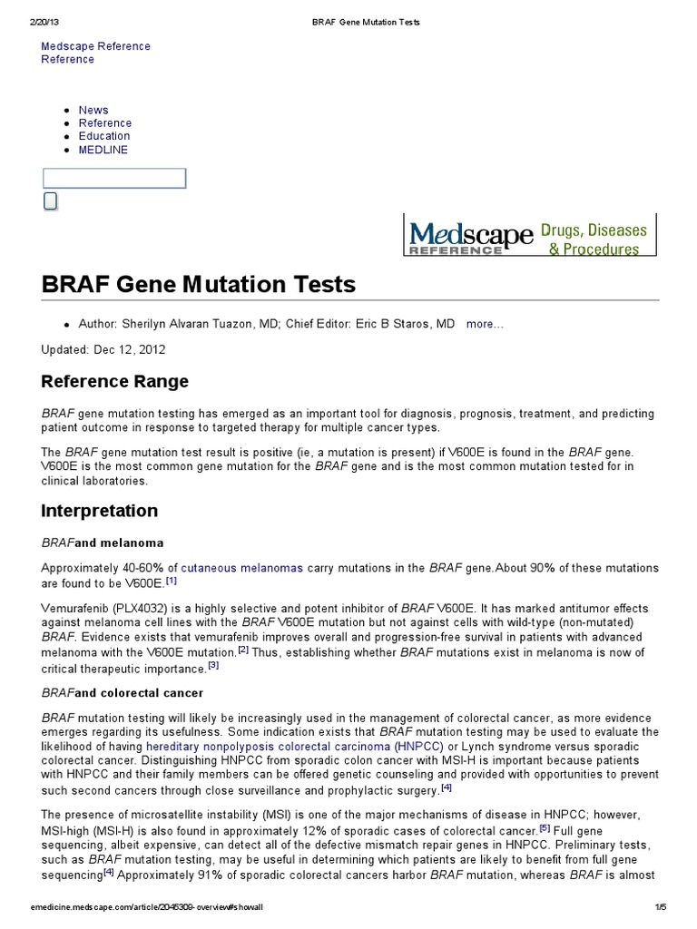 BRAF Gene Mutation Tests | PDF | Cancer | Colorectal Cancer