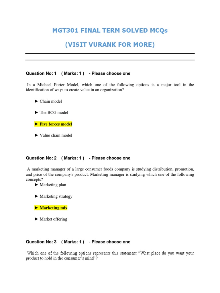 Mgt301 Final Term Solved Mcqs File | PDF | Marketing | Brand Mgt301 Final Term Solved Mcqs File | PDF | Marketing | Brand
