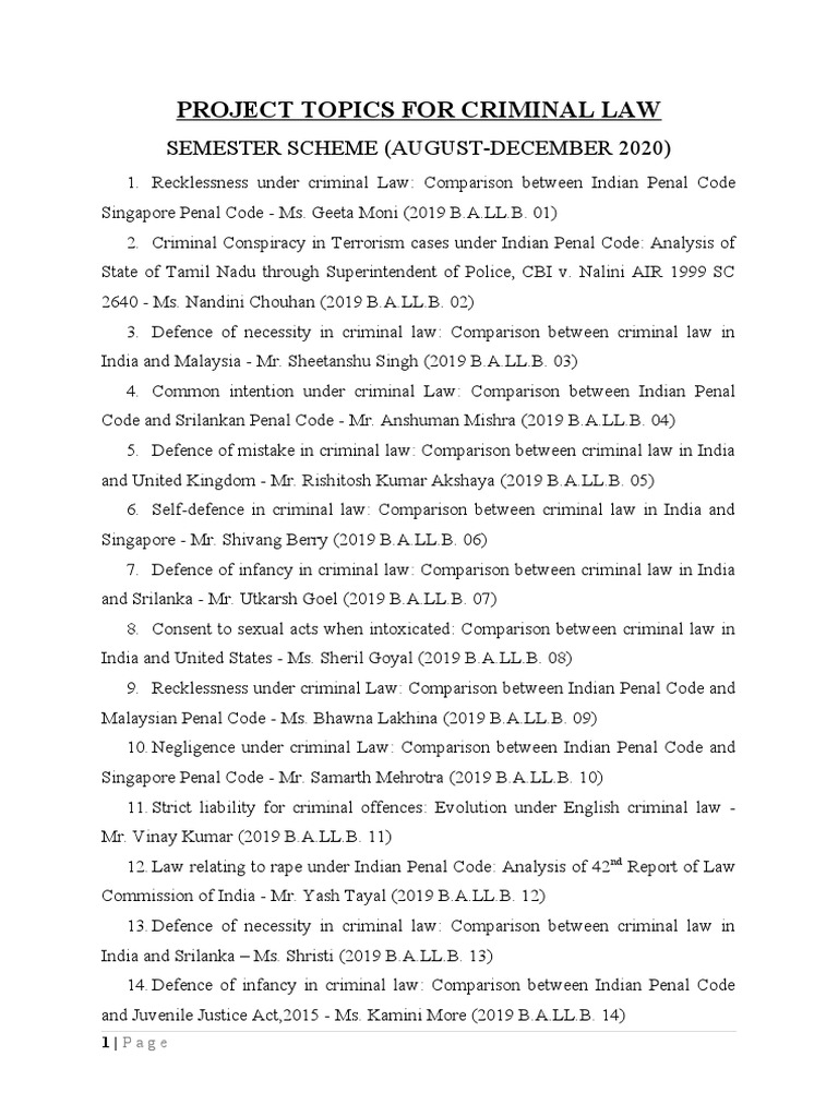 Criminal Law Project Topics Overview | PDF | Supreme Court Of India ...