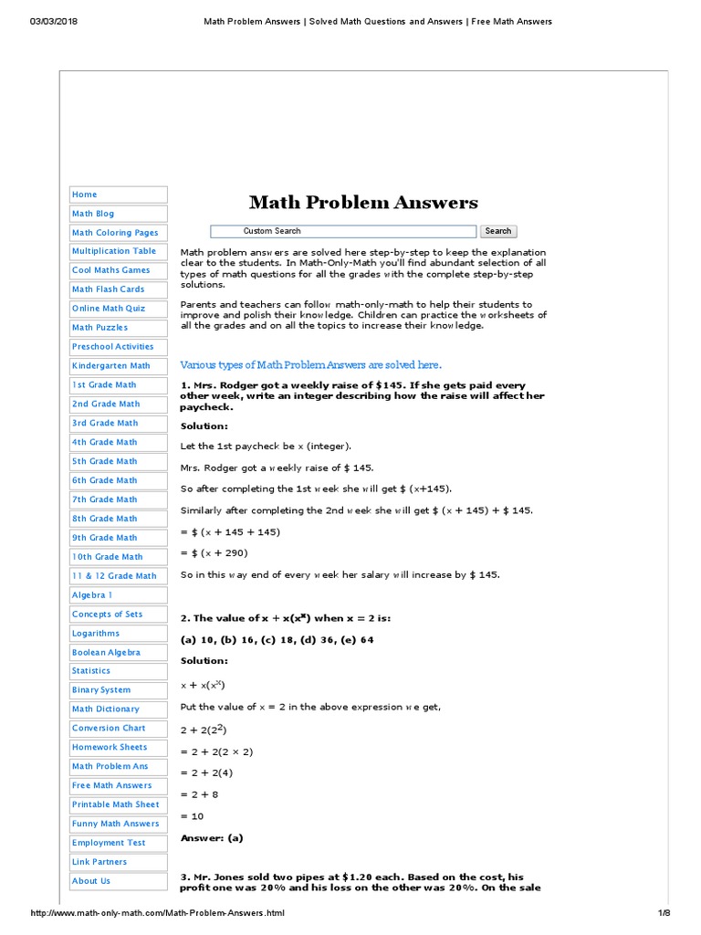 Various Types of Math Problem Answers Are Solved Here | PDF | Teaching ...