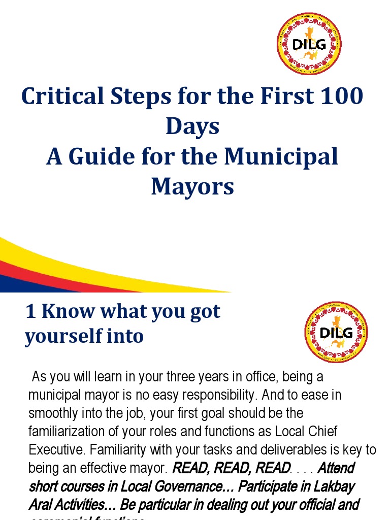 Critical Steps For The First 100 Days A Guide For The Municipal Mayors ...