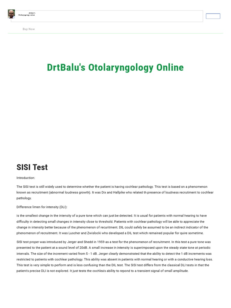 Short Increment Sensitivity Index Test (SISI) | PDF | Hearing | Decibel