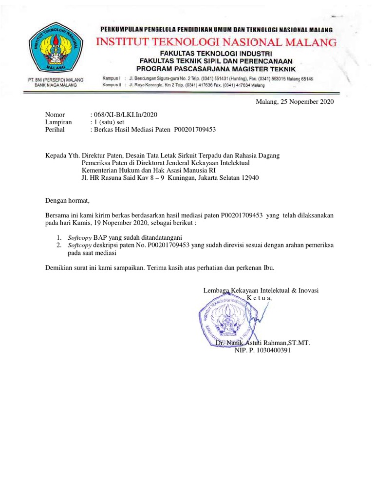 Berkas Mediasi Paten P00201709453 | PDF