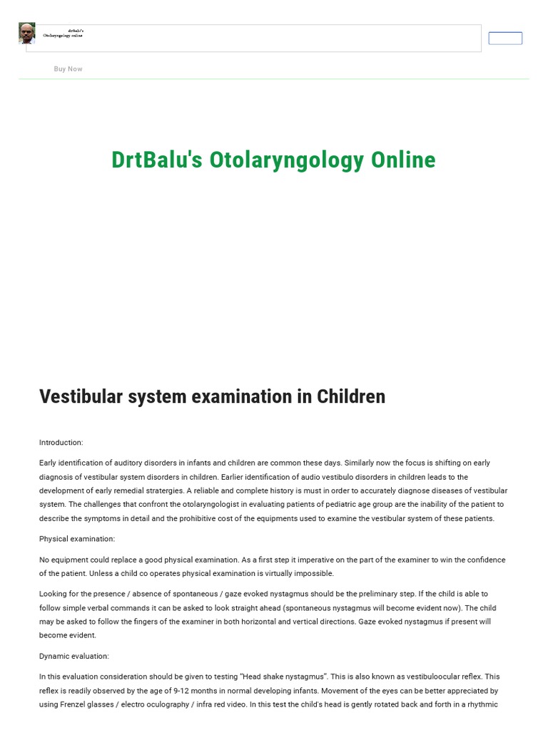 Vestibular System Evaluation in Paediatric Patients | PDF | Vestibular ...