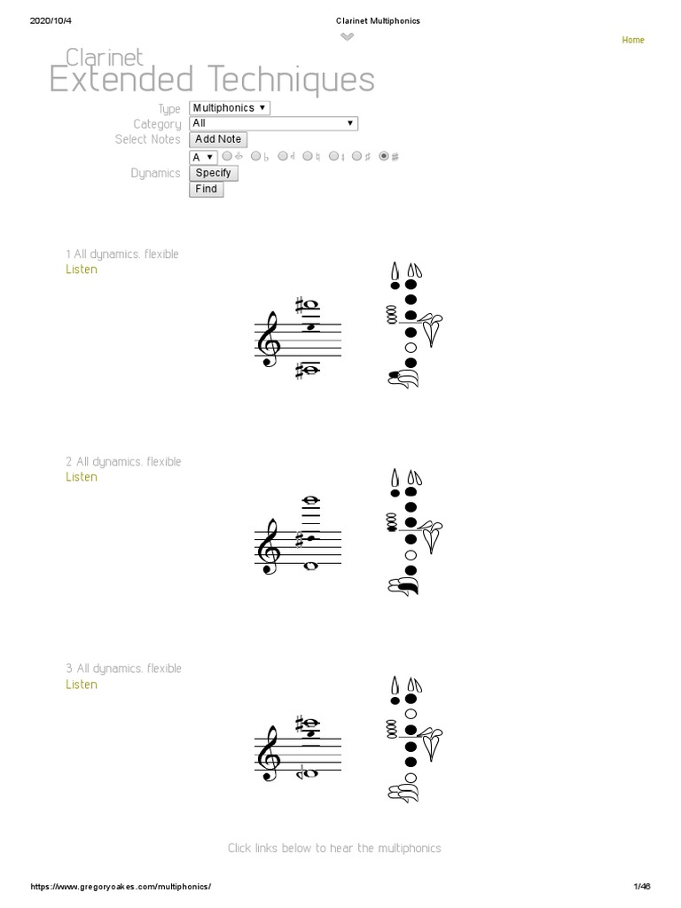 Clarinet Multiphonics | PDF | Music Performance | Musical Techniques Clarinet Multiphonics | PDF | Music Performance | Musical Techniques