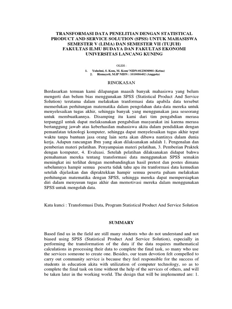 Transformasi Data Penelitian Dengan Spss | PDF