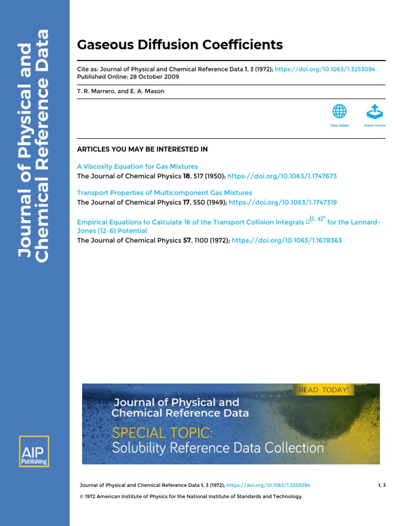 Gaseous Diffusion Coefficients | PDF | Diffusion | Flux