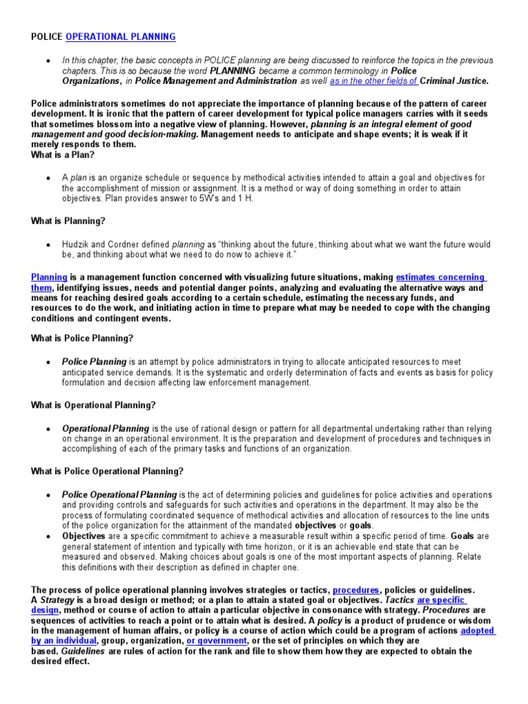 Police Operational Planning Overview | PDF | Strategic Planning | Goal