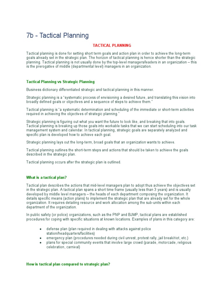 Understanding Tactical Planning | PDF | Performance Indicator | Goal