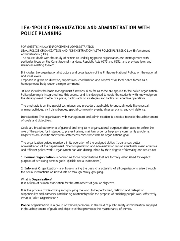 Lea-1 Police Organization and Administration With Police Planning | PDF ...