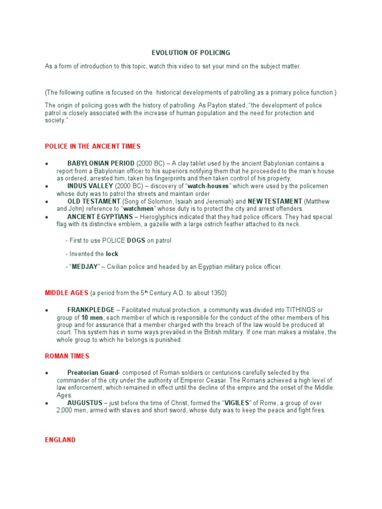 Lesson 2.a EVOLUTION OF POLICING | PDF | Police | Law Enforcement