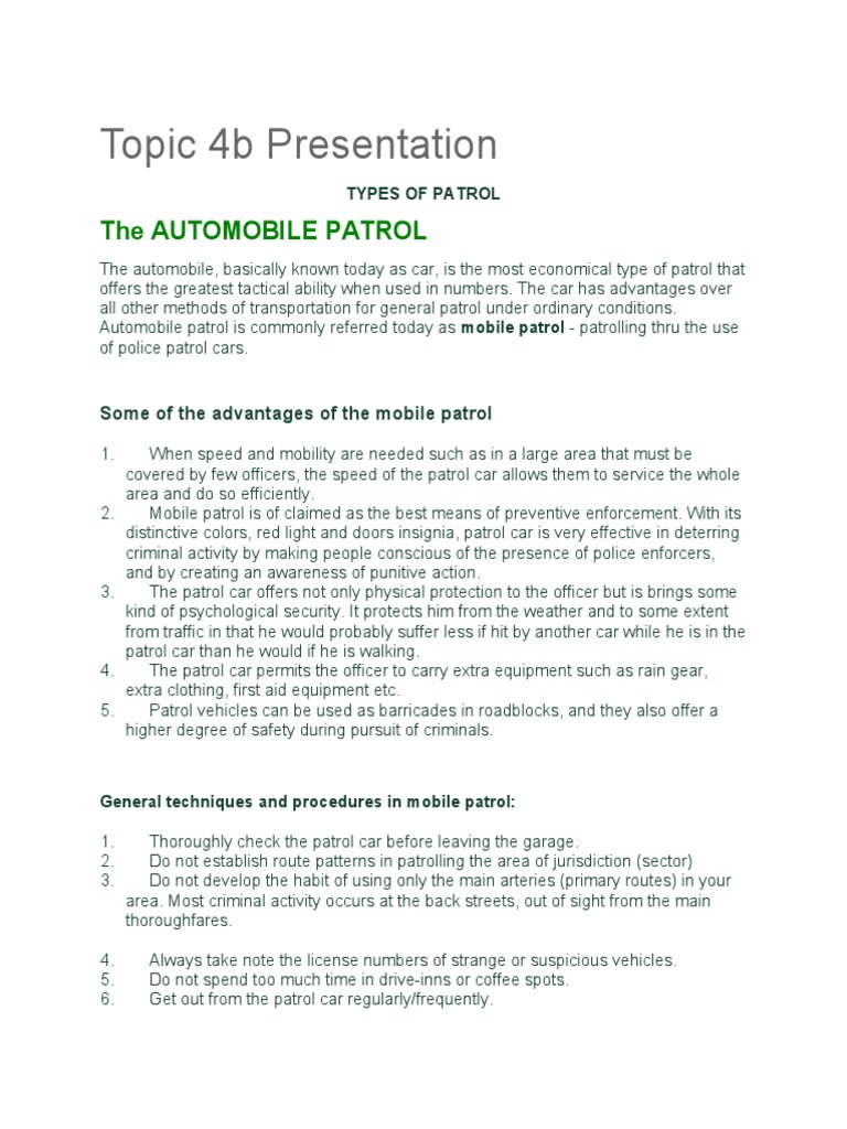 Topic 4b Presentation: The Automobile Patrol | PDF | Police Car | Police