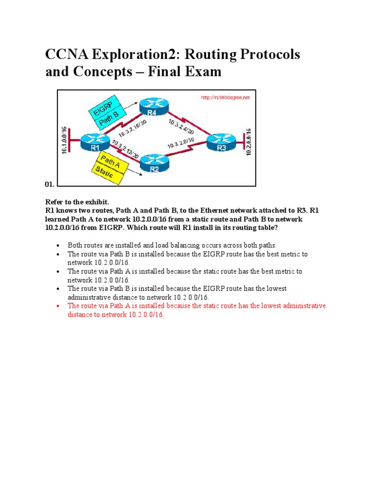 CCNA Exploration2: Routing Protocols and Concepts - Final Exam | Download Free PDF | Router ...