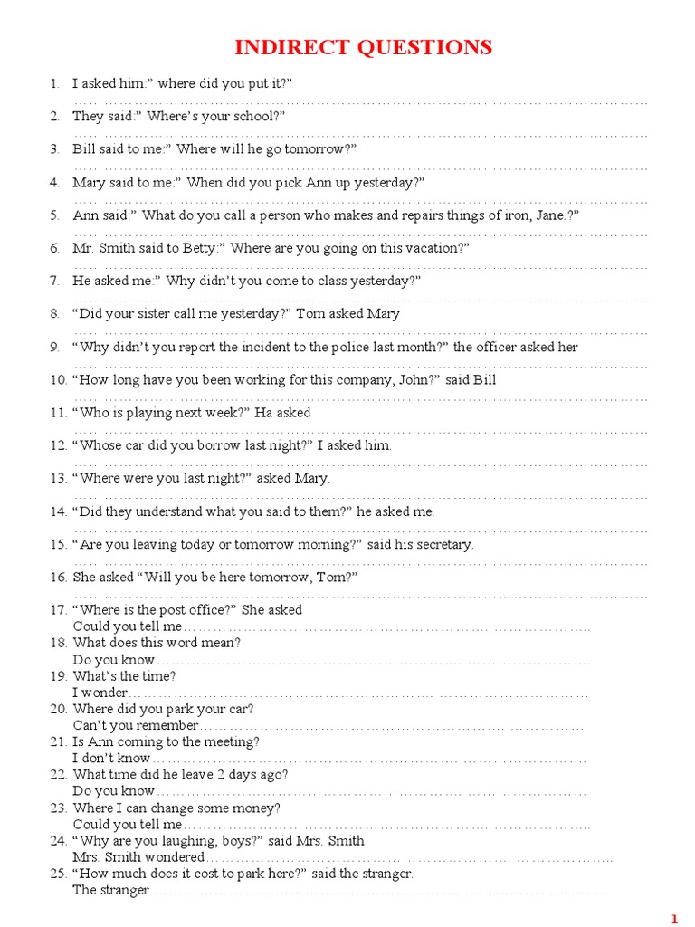 Indirect Questions Practice | PDF