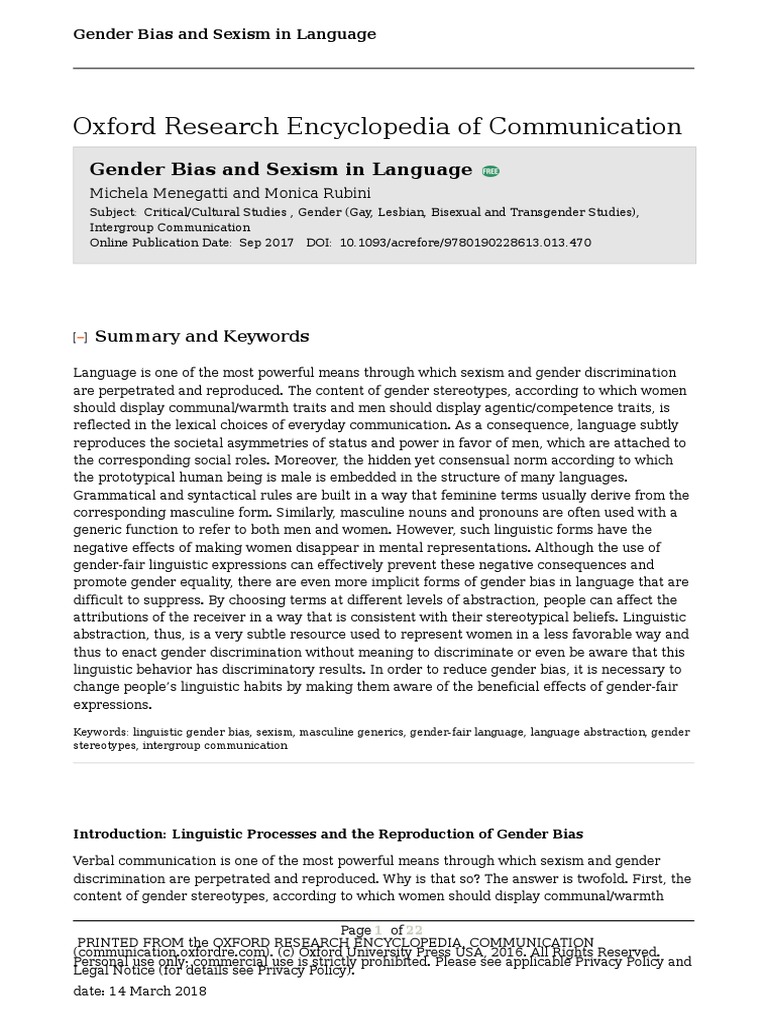 Gender Bias and Sexism in Language | PDF | Grammatical Gender | Sexism
