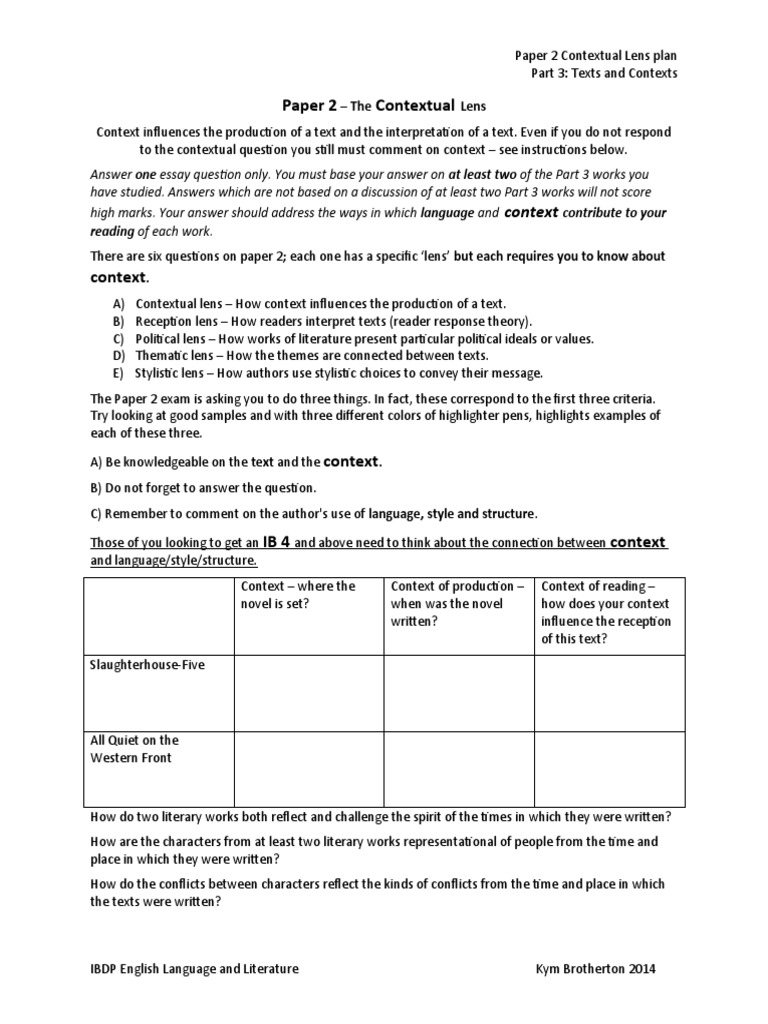 Paper 2 The Contextual Lens Plan | PDF | Question | Test (Assessment)