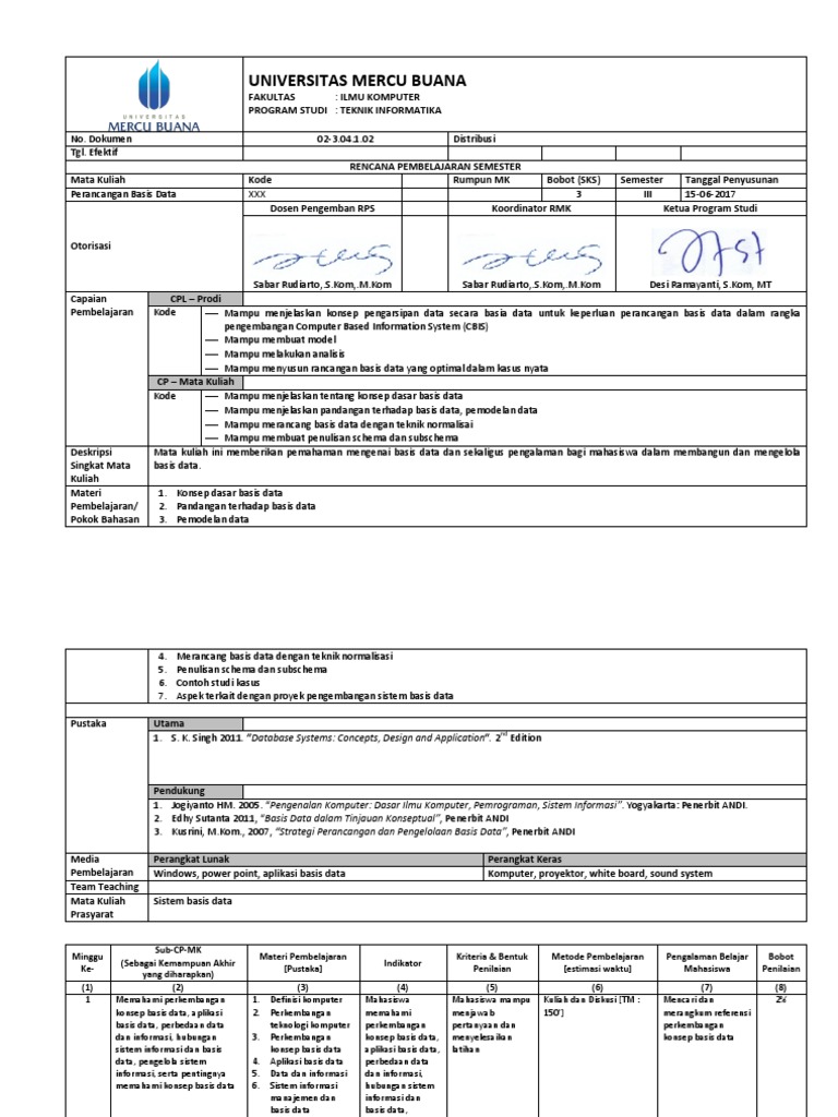 RPS Perancangan Basdat | PDF | Seni | Komputer