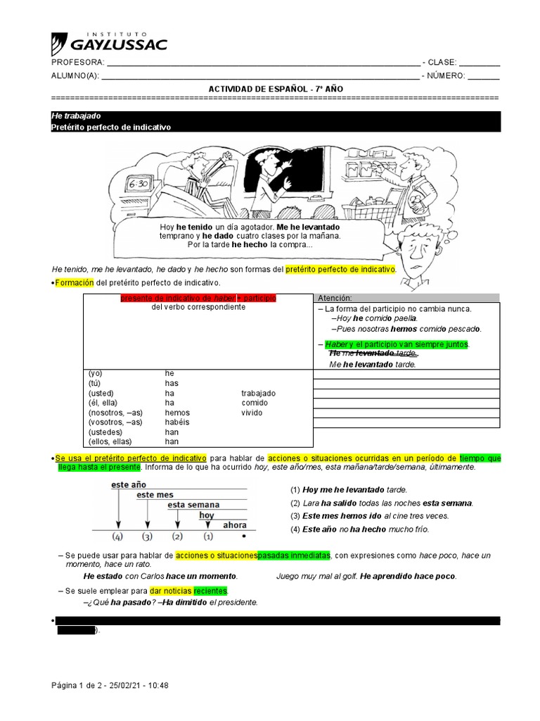 Hoja 2 - Pretérito Perfecto - Clave | PDF