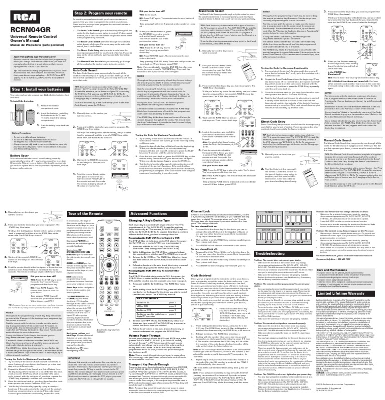RCRN04GR RCA Universal Remote | PDF | Digital Video Recorder | Television