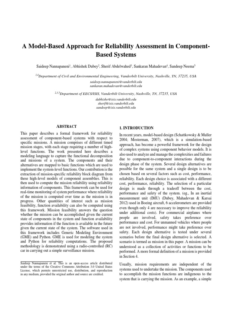 A Model-Based Approach For Reliability Assessment in Component-Based Systems | PDF | Reliability ...
