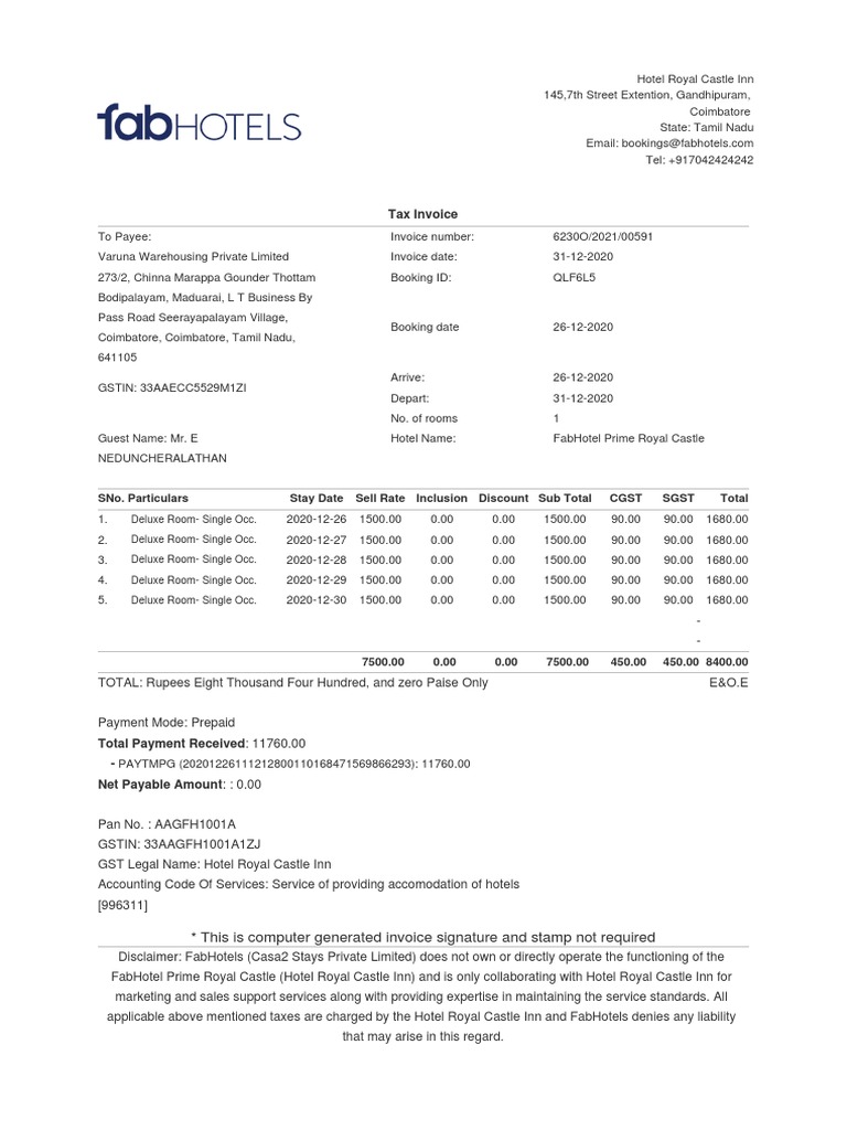 FabHotels Invoice QLF6L5 | PDF | Invoice | Payments