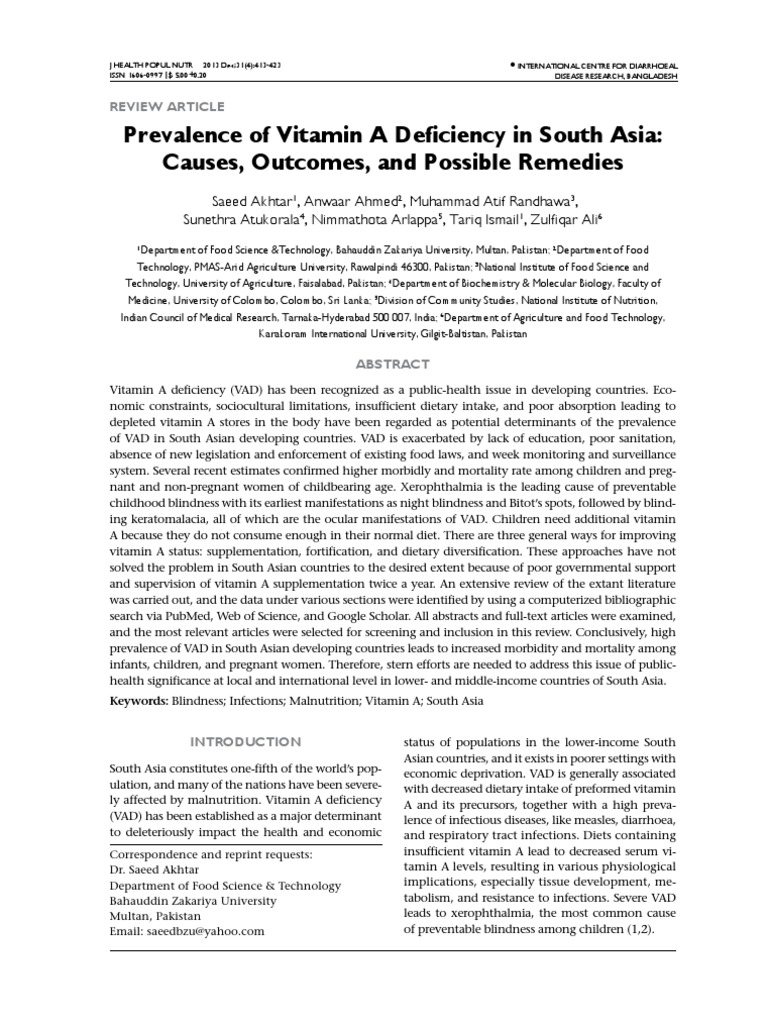 Prevalence of Vitamin A Deficiency in South Asia: Causes, Outcomes, and ...