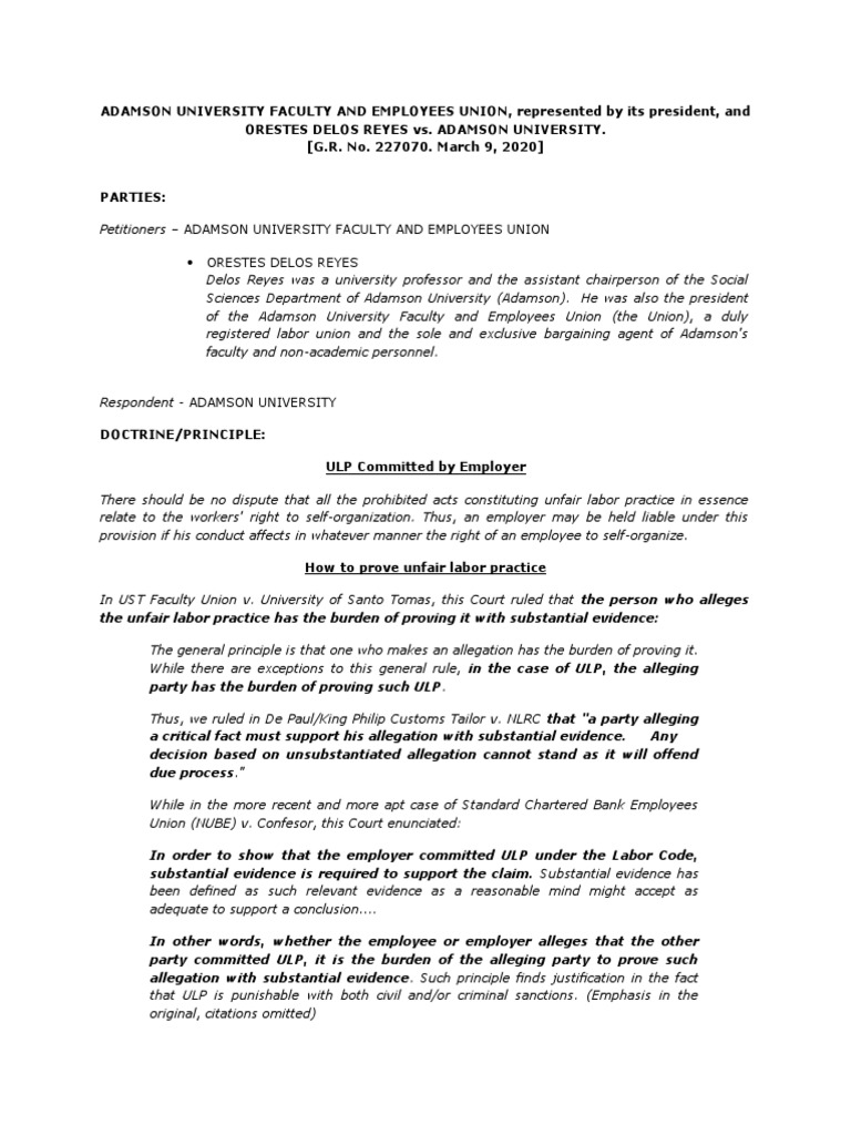 ADAMSON UNIVERSITY FACULTY AND EMPLOYEES UNION, Represented by Its ...