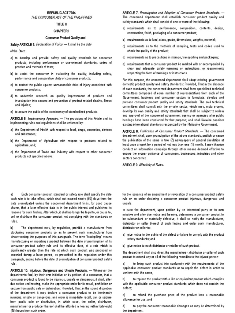 Consumer Act | PDF | Packaging And Labeling | Safety