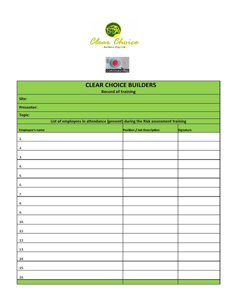 Clear Choice Builders: Record of Training | PDF