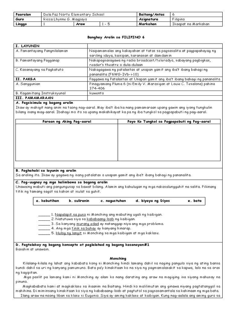 Filipino6 Week1 Q4 | PDF