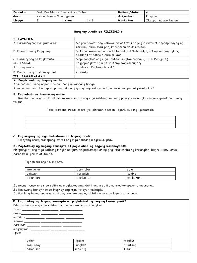 Filipino6 Week2 Q4 | PDF